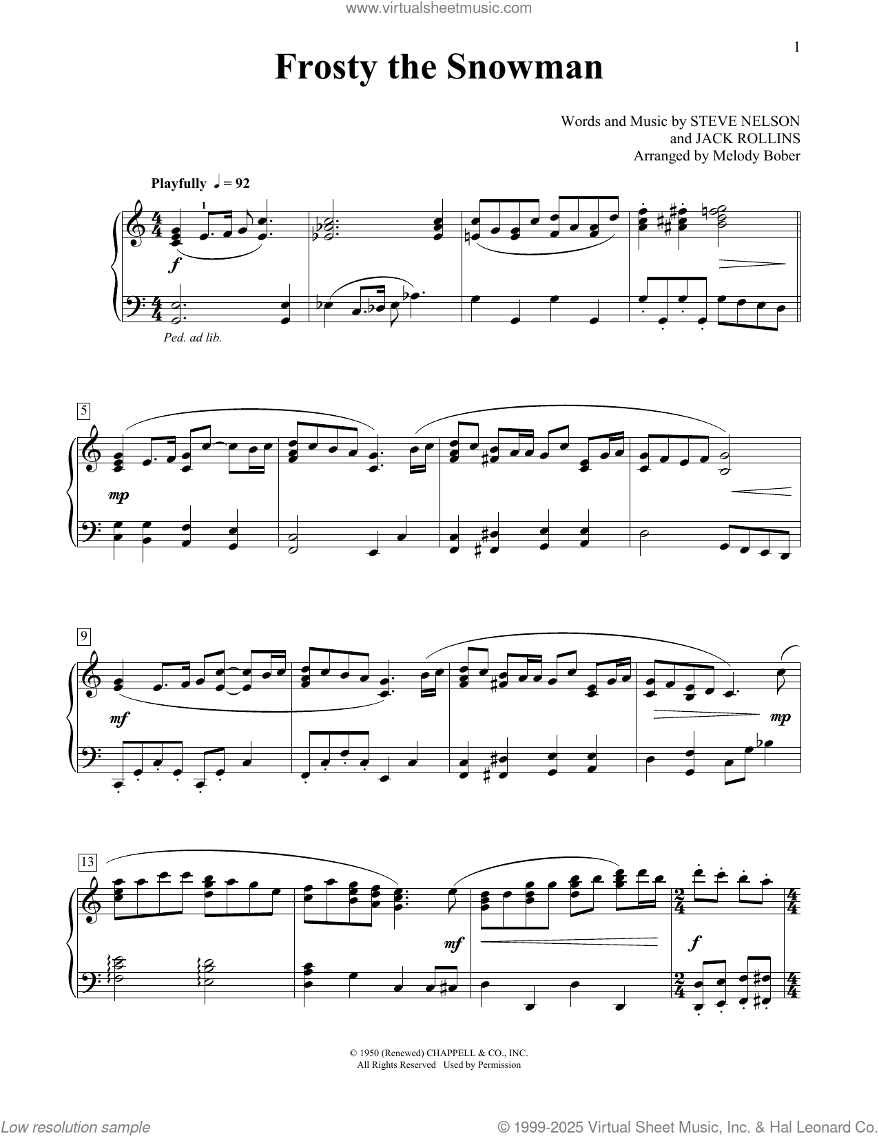 Frosty The Snowman sheet music for piano solo (elementary) (PDF)