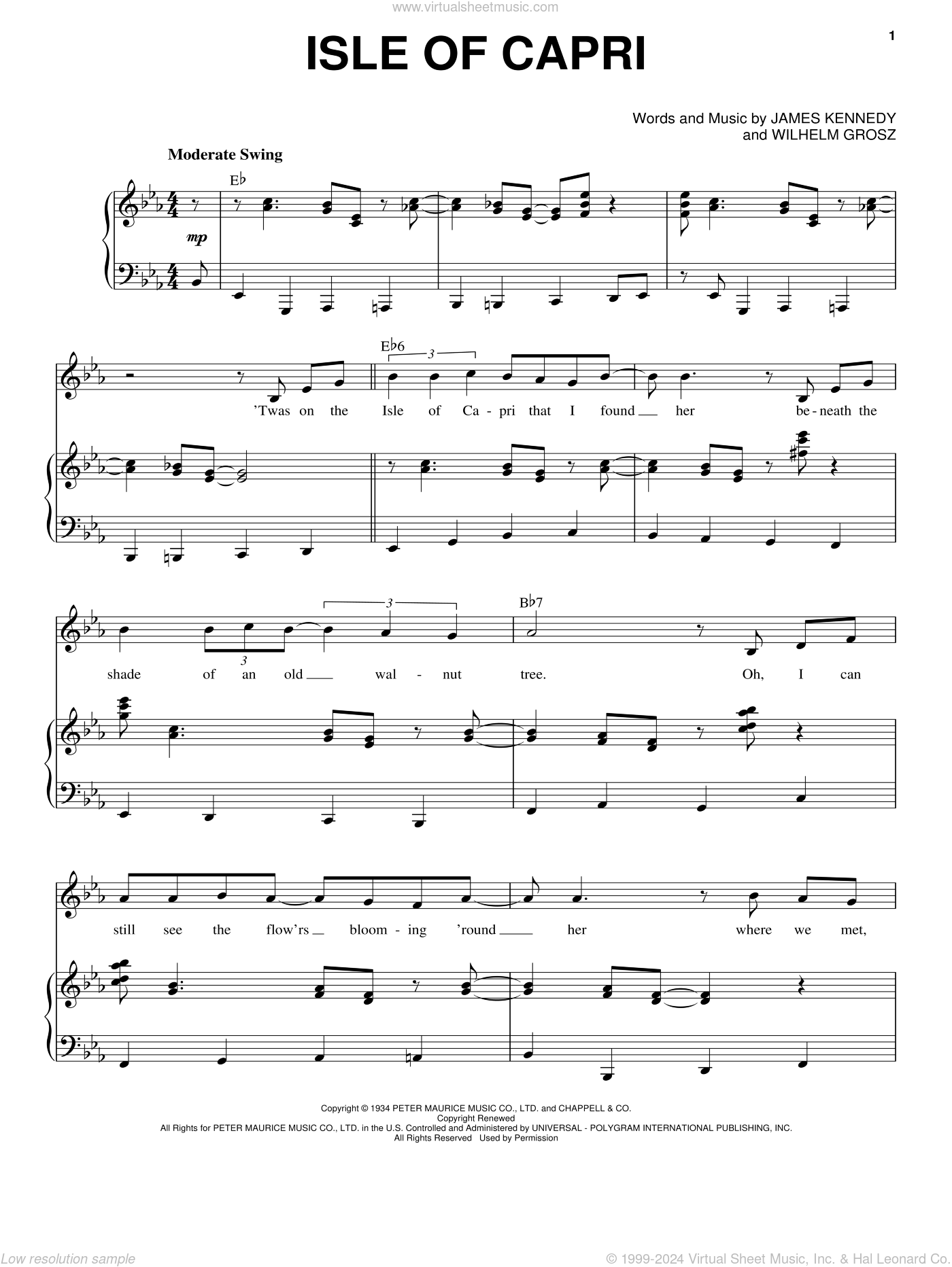 Isle Of Capri sheet music for voice and piano (PDF-interactive)