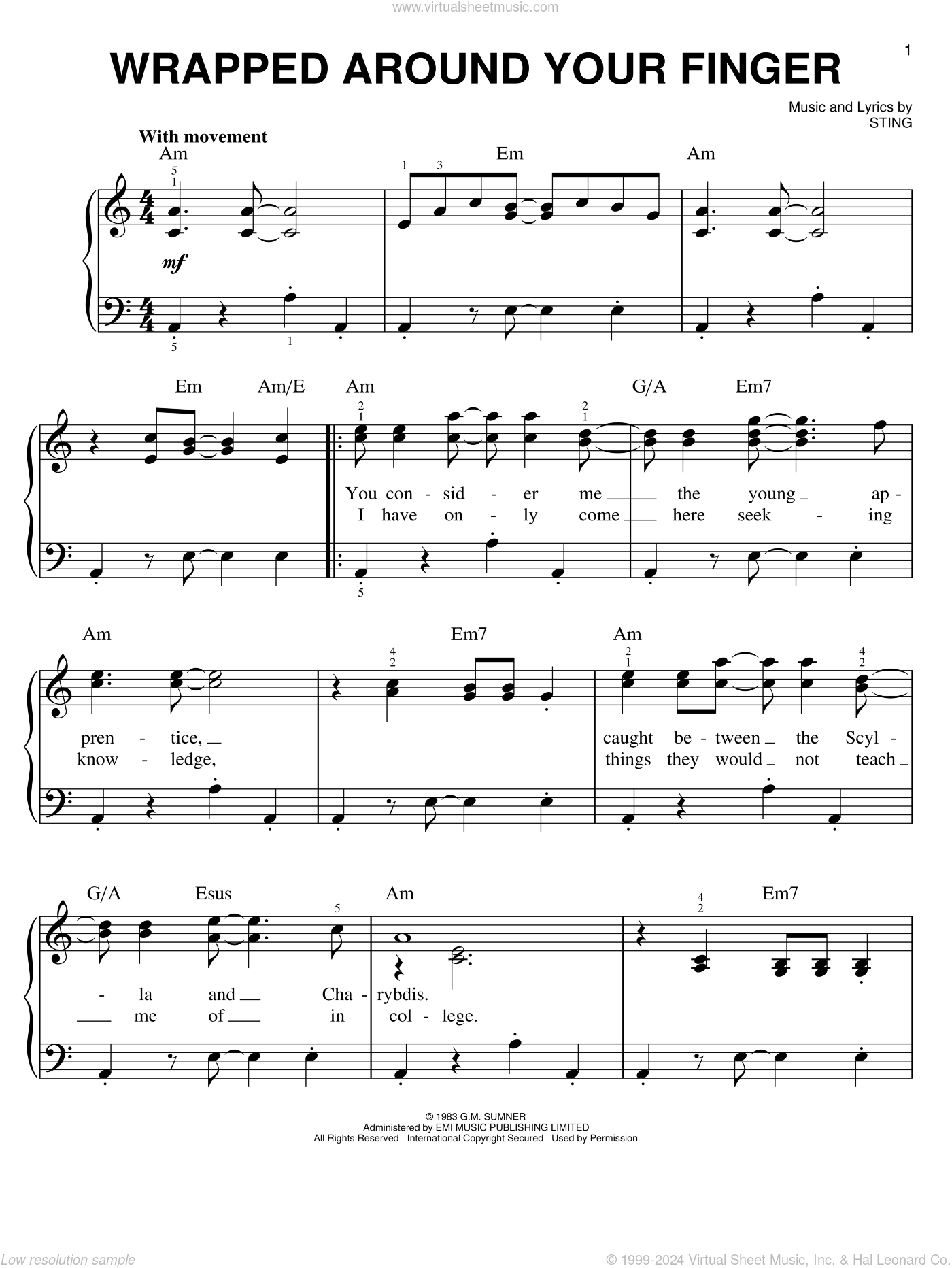 Wrapped Around Your Finger sheet music for piano solo (PDF)