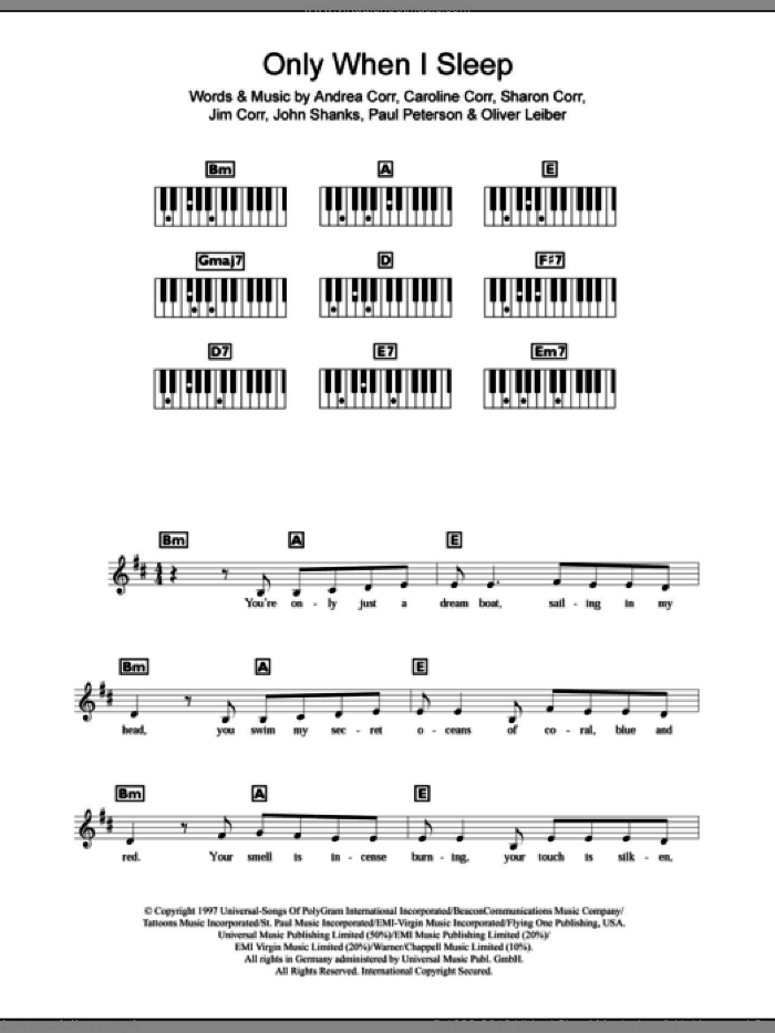 Only When I Sleep sheet music for piano solo (chords, lyrics, melody)