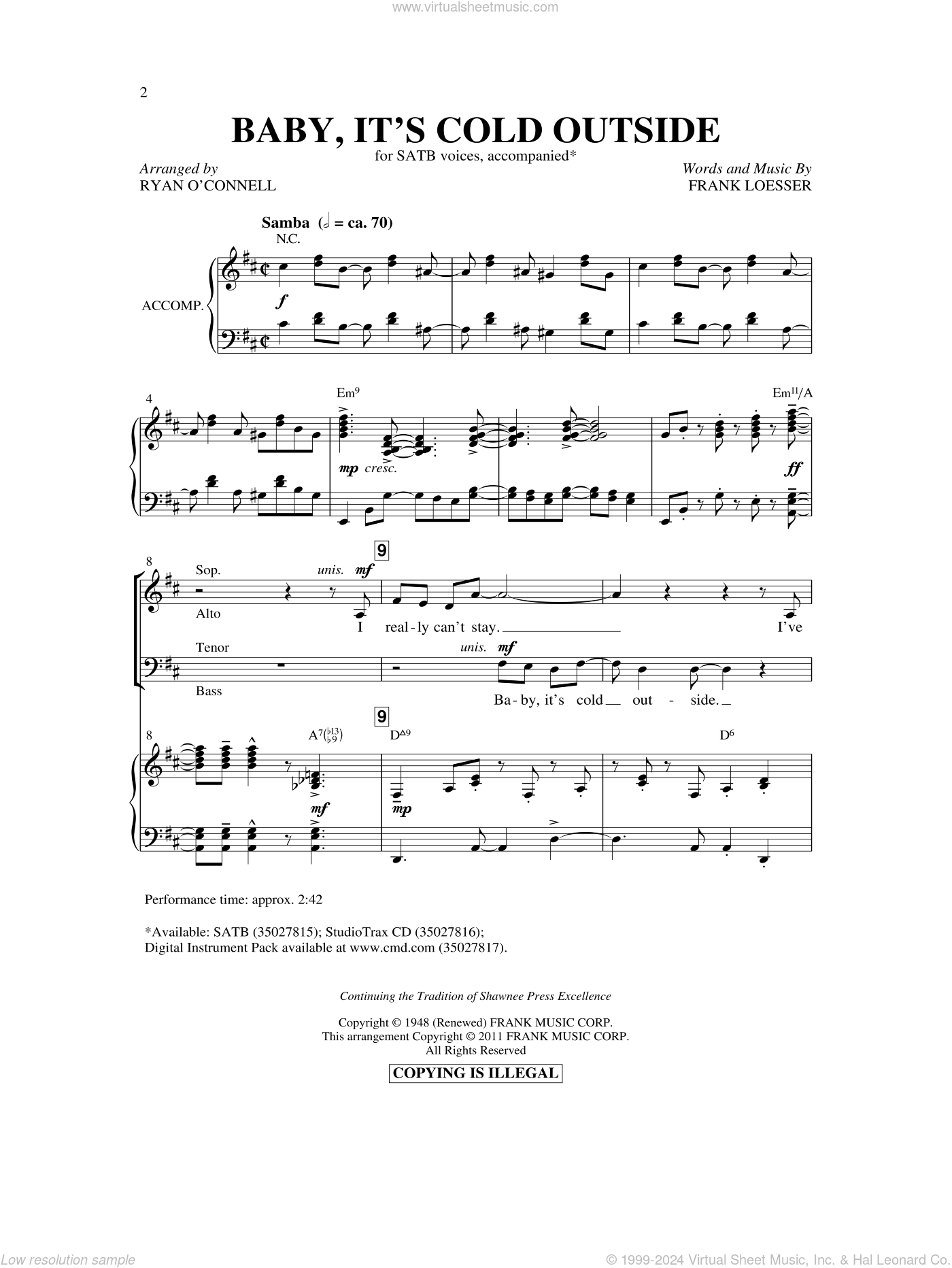 Baby, It's Cold Outside sheet music for choir (SATB: soprano, alto ...