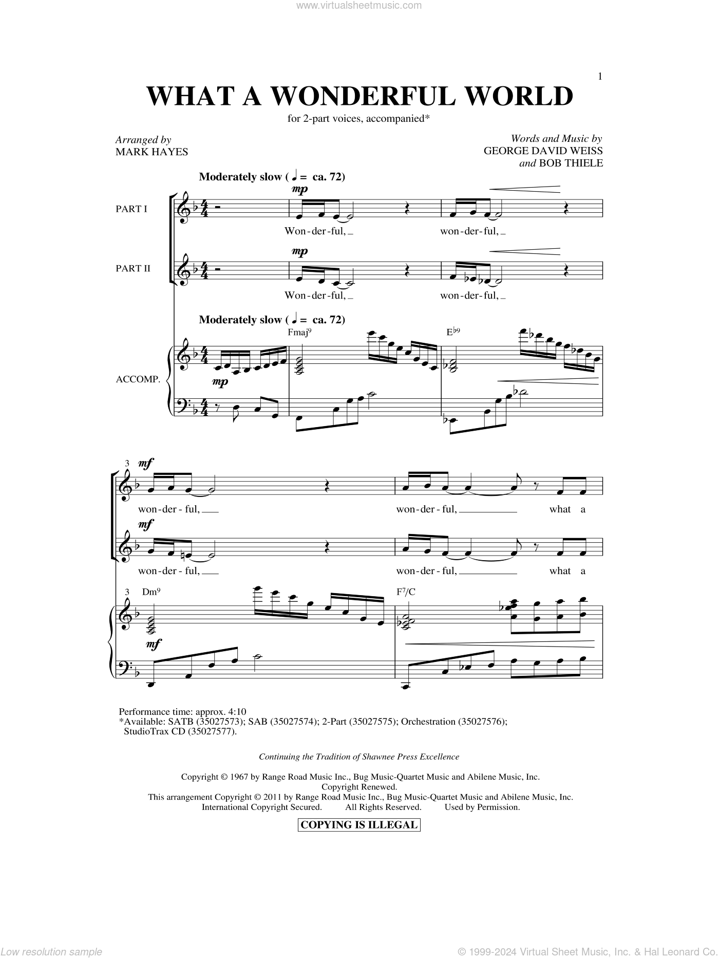 What A Wonderful World sheet music for choir (2-Part) (PDF)