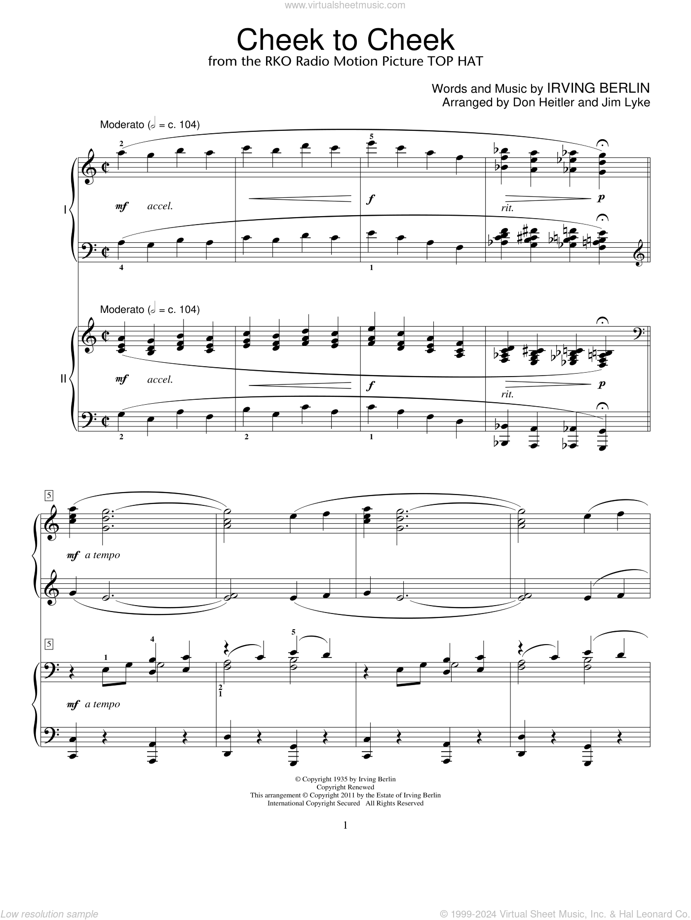 Cheek To Cheek sheet music for two pianos (PDF-interactive)