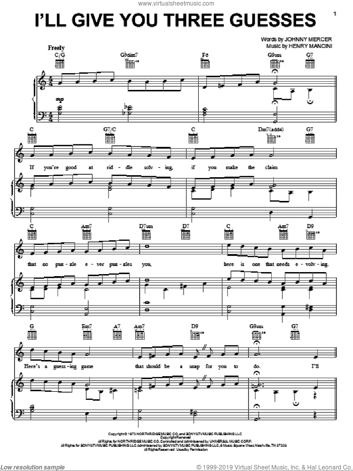 I'll Give You Three Guesses sheet music for voice, piano or guitar