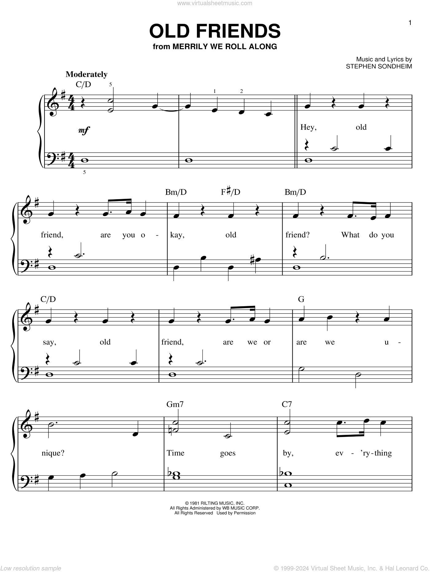 Old Friends sheet music (easy) for piano solo (PDF-interactive)