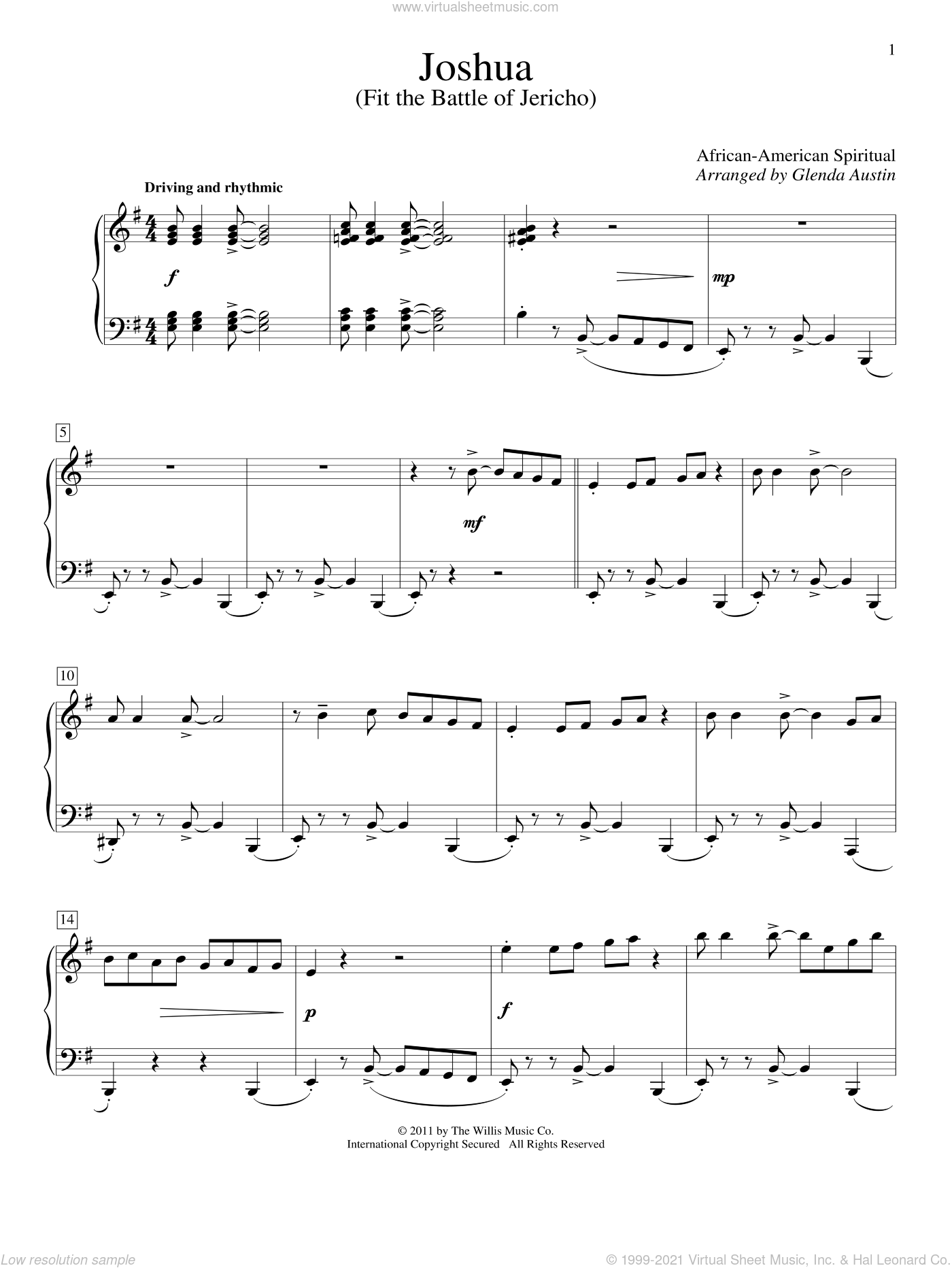 Joshua (Fit The Battle Of Jericho) sheet music (beginner) for piano ...