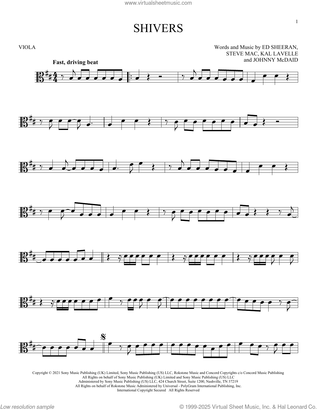 Shivers sheet music for viola solo (PDF-interactive)