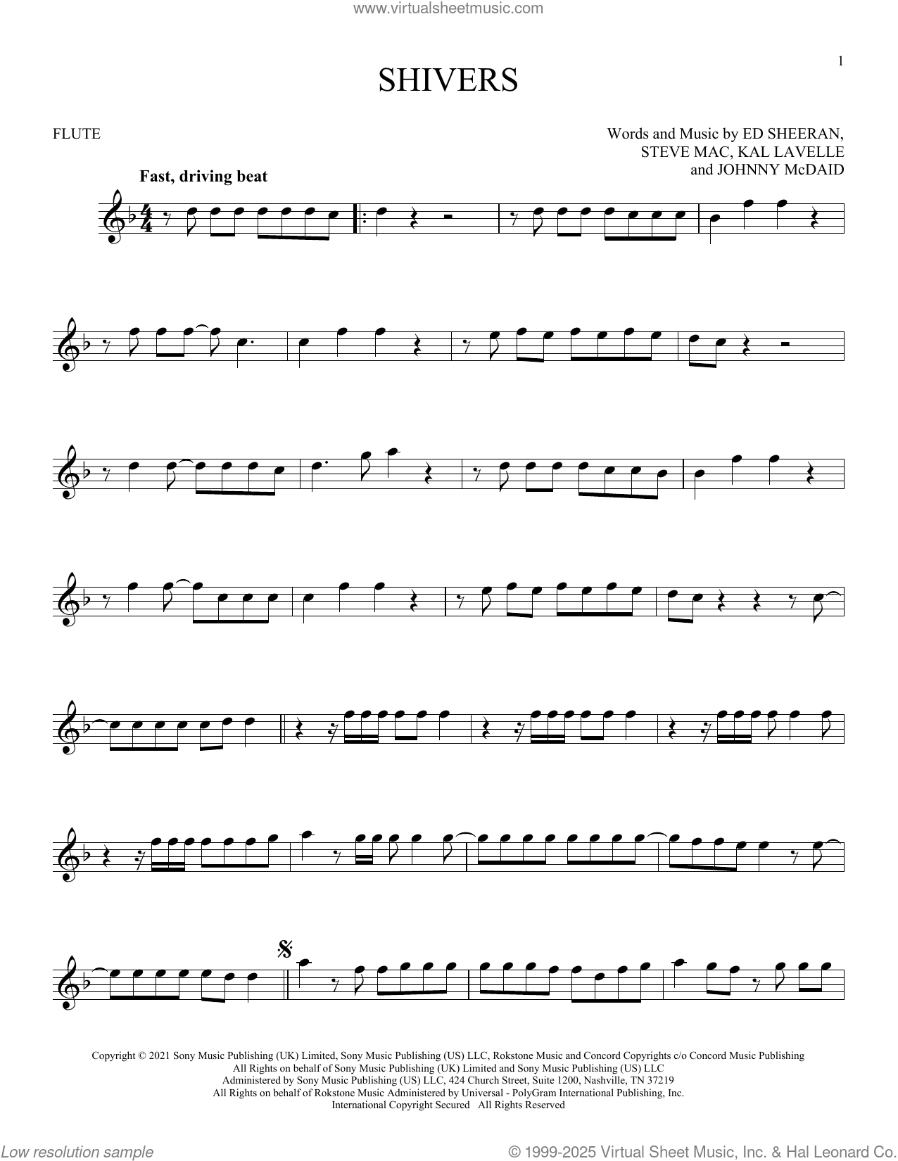 Shivers sheet music for flute solo (PDF-interactive)
