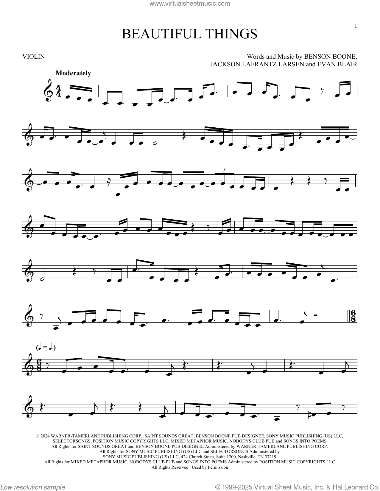 Beautiful Things sheet music for violin solo (PDF-interactive)
