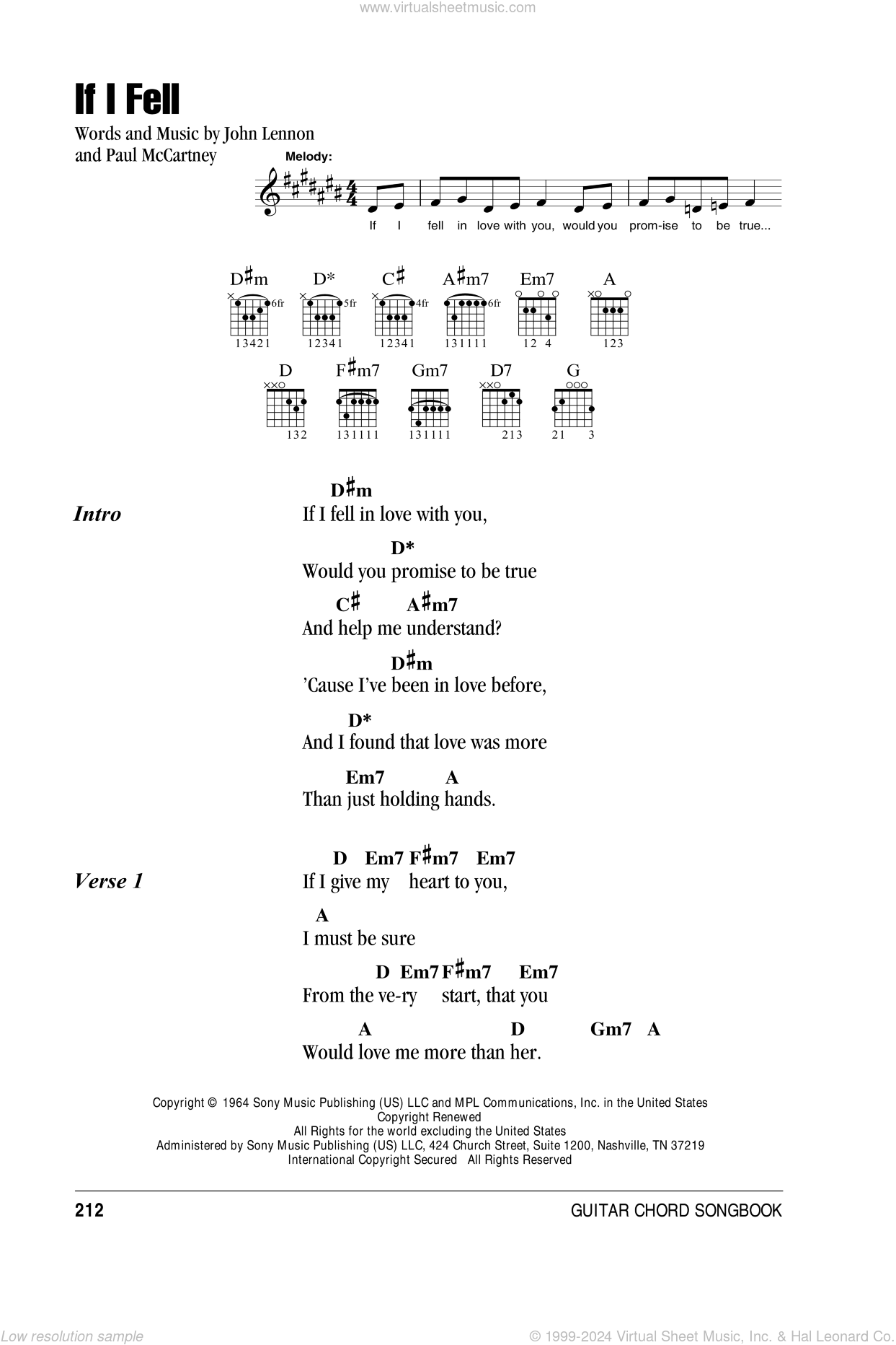 If I Fell sheet music for guitar (chords) (PDF) v2