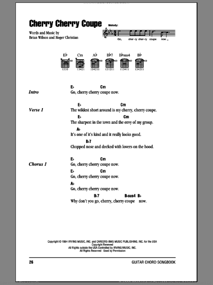 Cherry Cherry Coupe sheet music for guitar (chords) (PDF)
