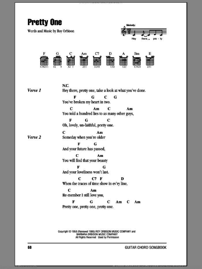 Pretty One sheet music for guitar (chords) (PDF)