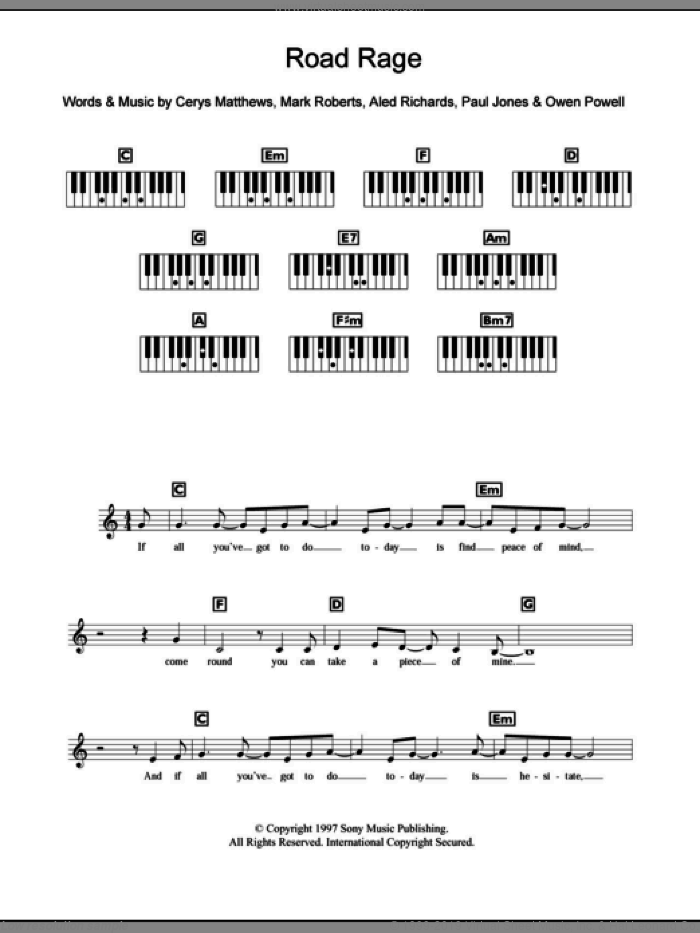 Road Rage sheet music for piano solo (chords, lyrics, melody)