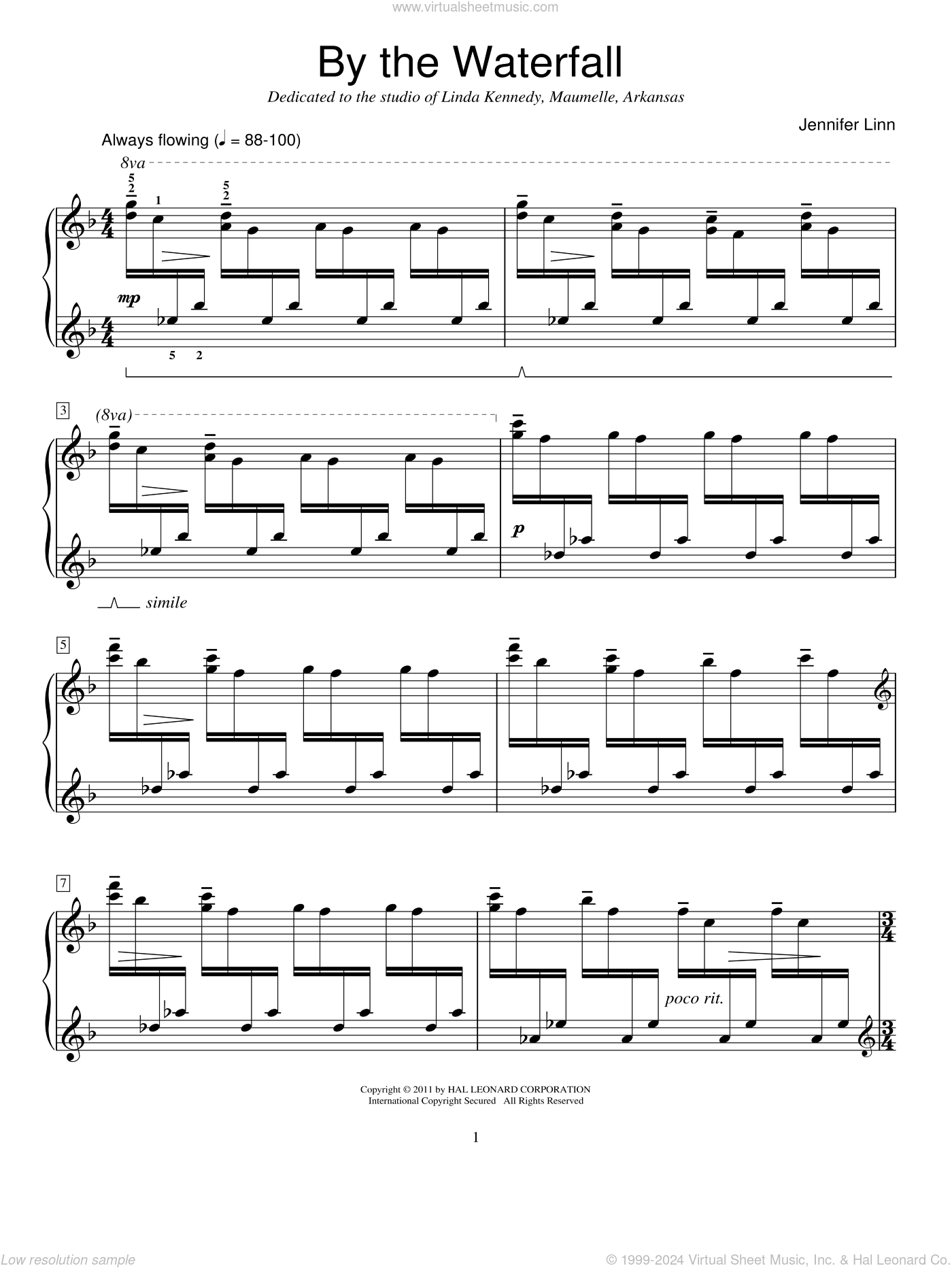 By The Waterfall sheet music for piano solo (elementary) (PDF)