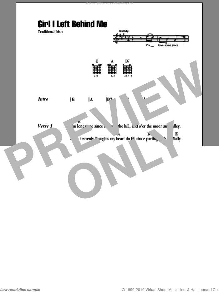 Girl I Left Behind Me sheet music for guitar (chords) (PDF)