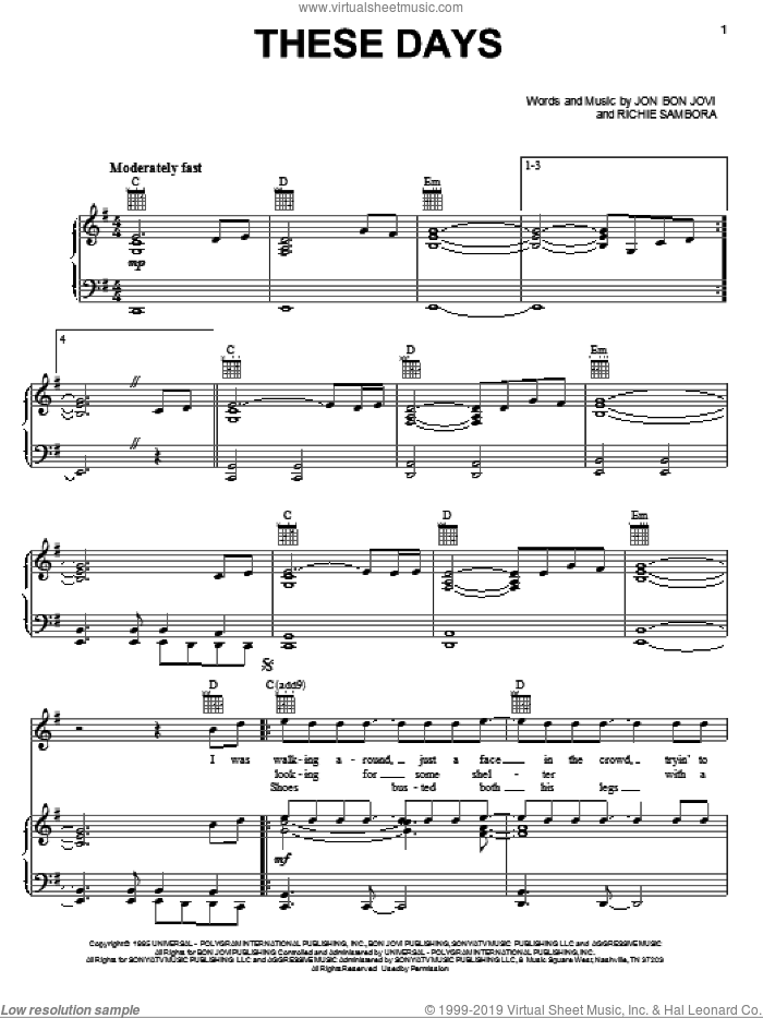 These Days sheet music for voice, piano or guitar (PDF)