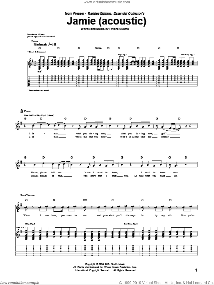 Jamie (Acoustic Version) sheet music for guitar (tablature) (PDF)