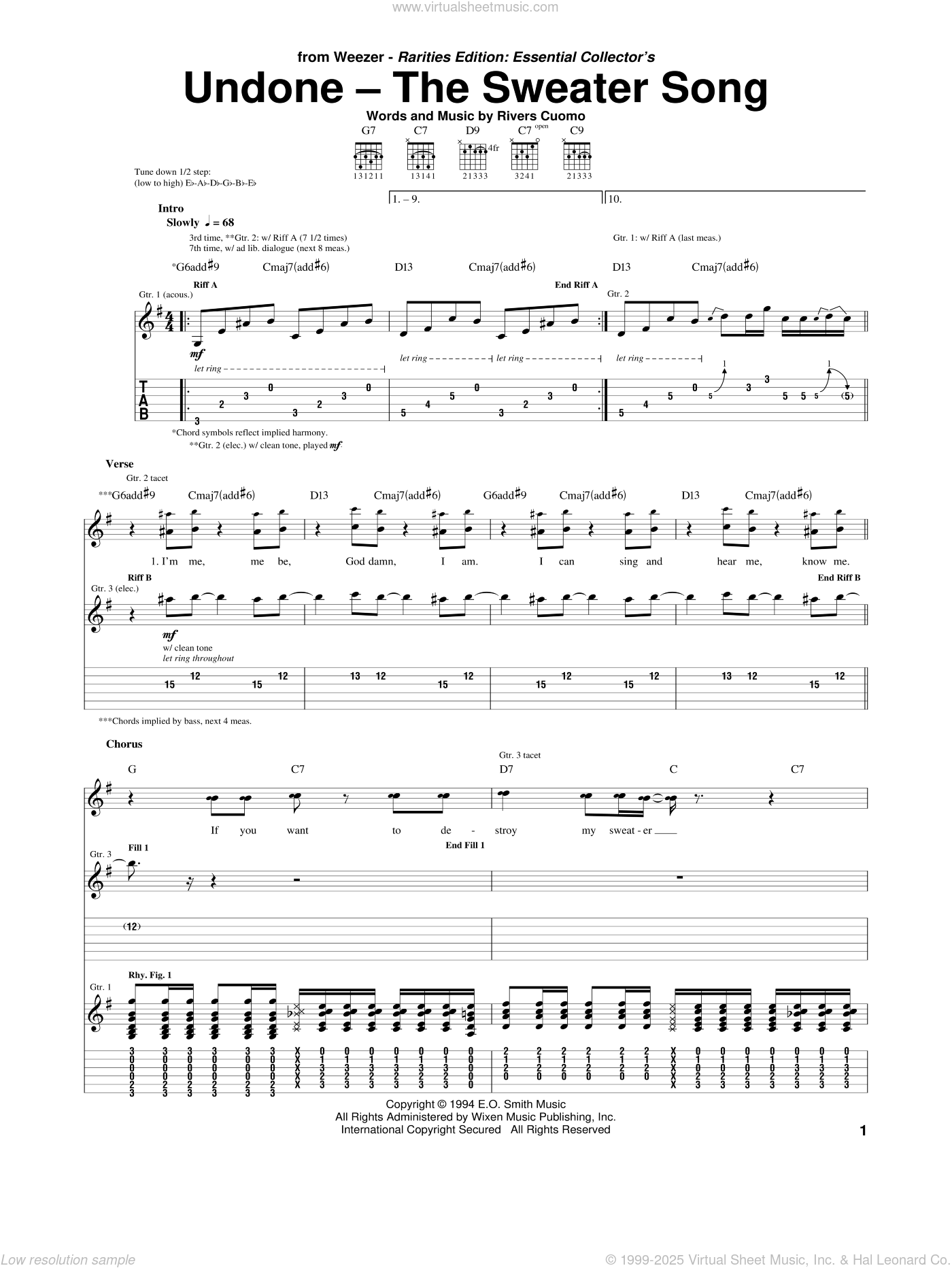 Undone - The Sweater Song sheet music for guitar (tablature) v2