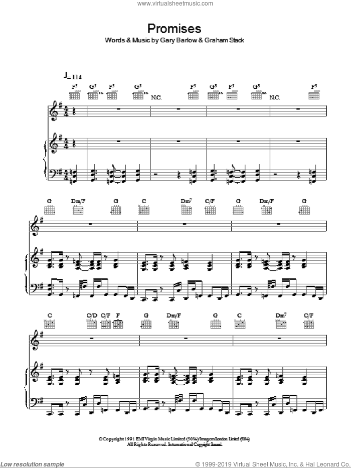 Take That: Promises sheet music for voice, piano or guitar (PDF)