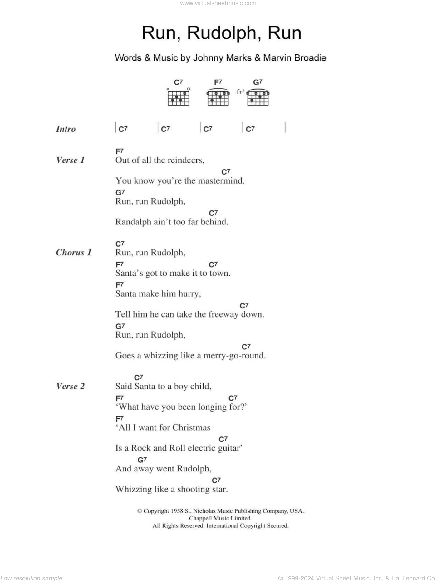 Run Rudolph Run sheet music for guitar (chords) (PDF)