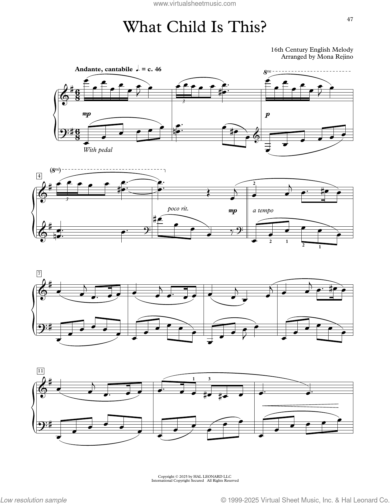 What Child Is This? (arr. Mona Rejino) sheet music for piano solo ...