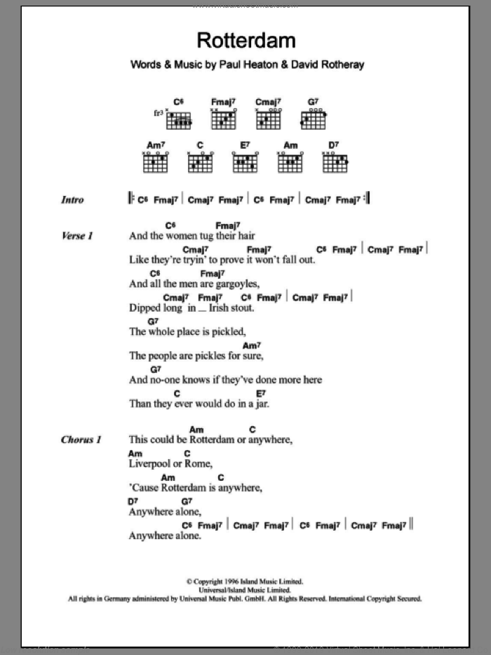 Rotterdam sheet music for guitar (chords) (PDF)
