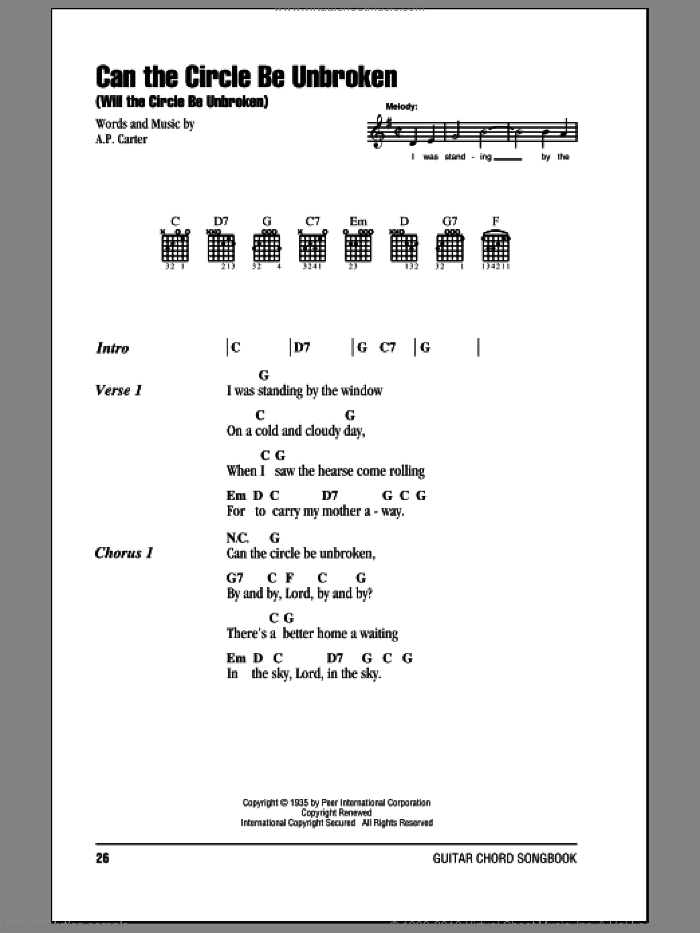 Can The Circle Be Unbroken (Will The Circle Be Unbroken) sheet music ...