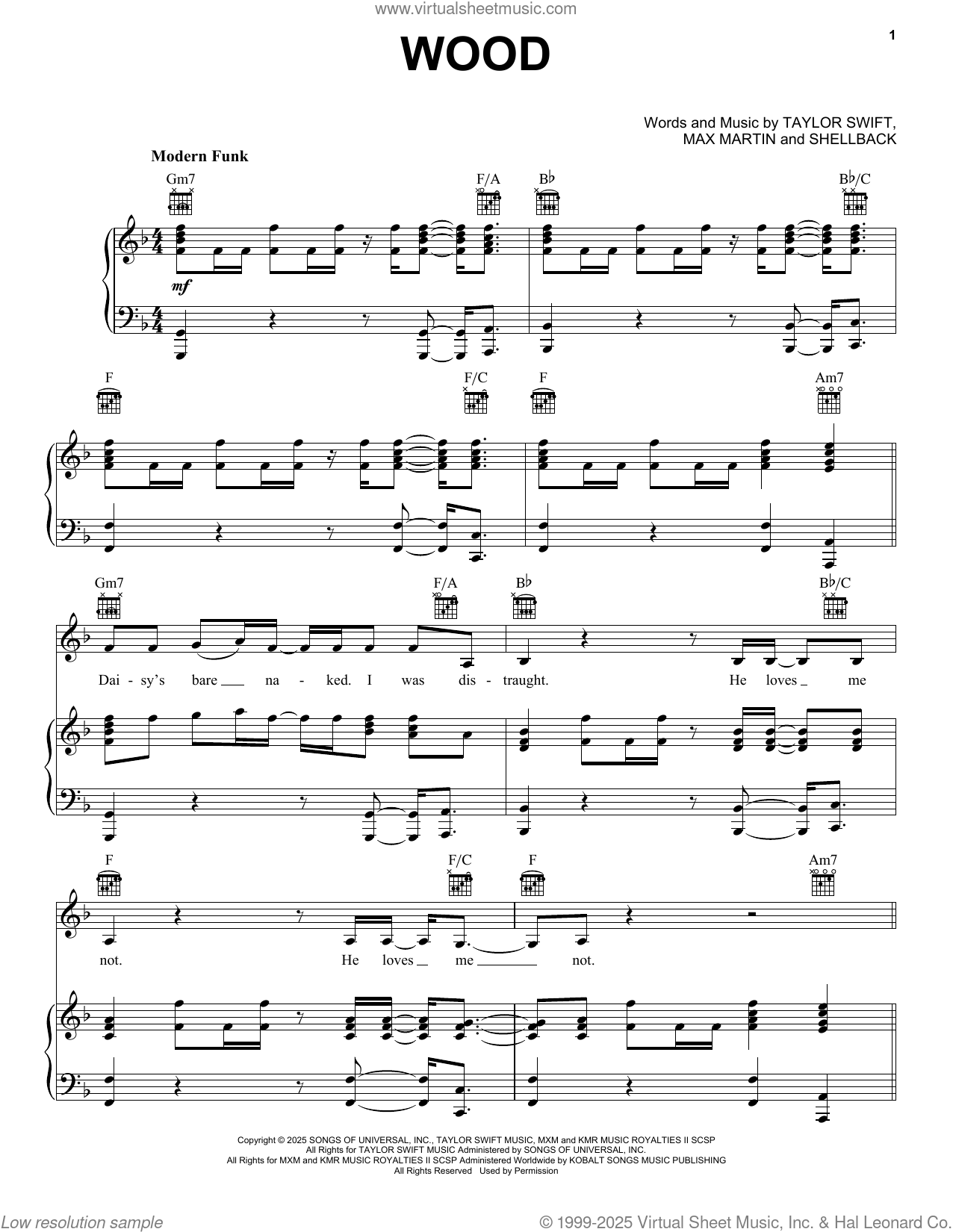 Wood sheet music for voice, piano or guitar (PDF-interactive)