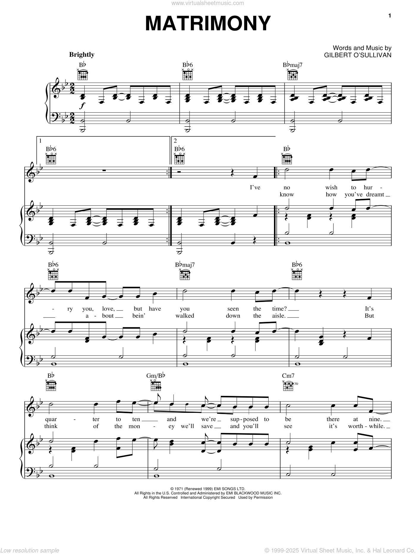 Matrimony sheet music for voice, piano or guitar (PDF)