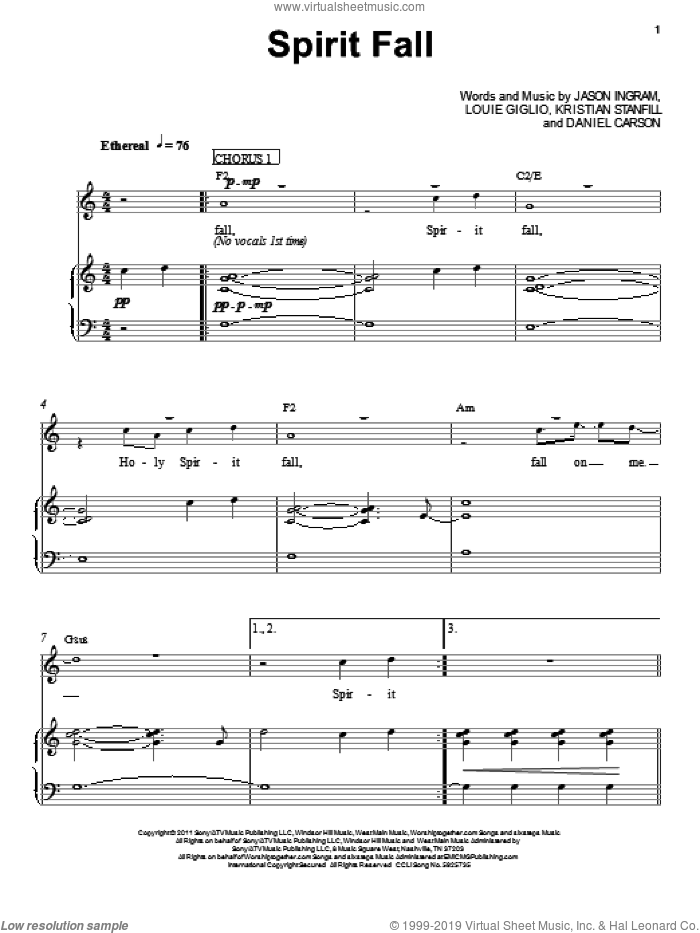 Spirit Fall sheet music for voice, piano or guitar (PDF)