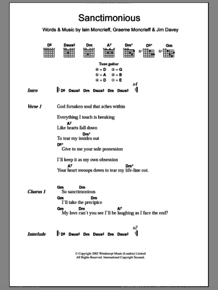 Sanctimonious sheet music for guitar (chords) (PDF)