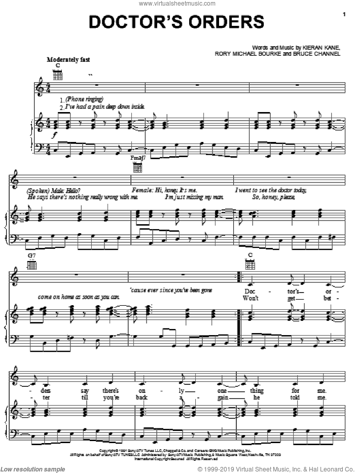 Doctor's Orders sheet music for voice, piano or guitar (PDF)