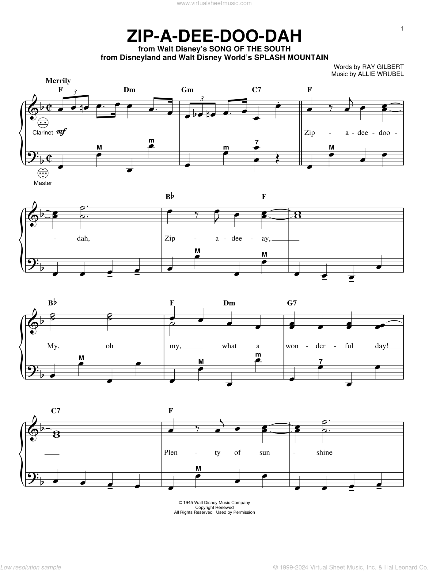 Zip-A-Dee-Doo-Dah (from Song Of The South) (arr. Gary Meisner) sheet ...