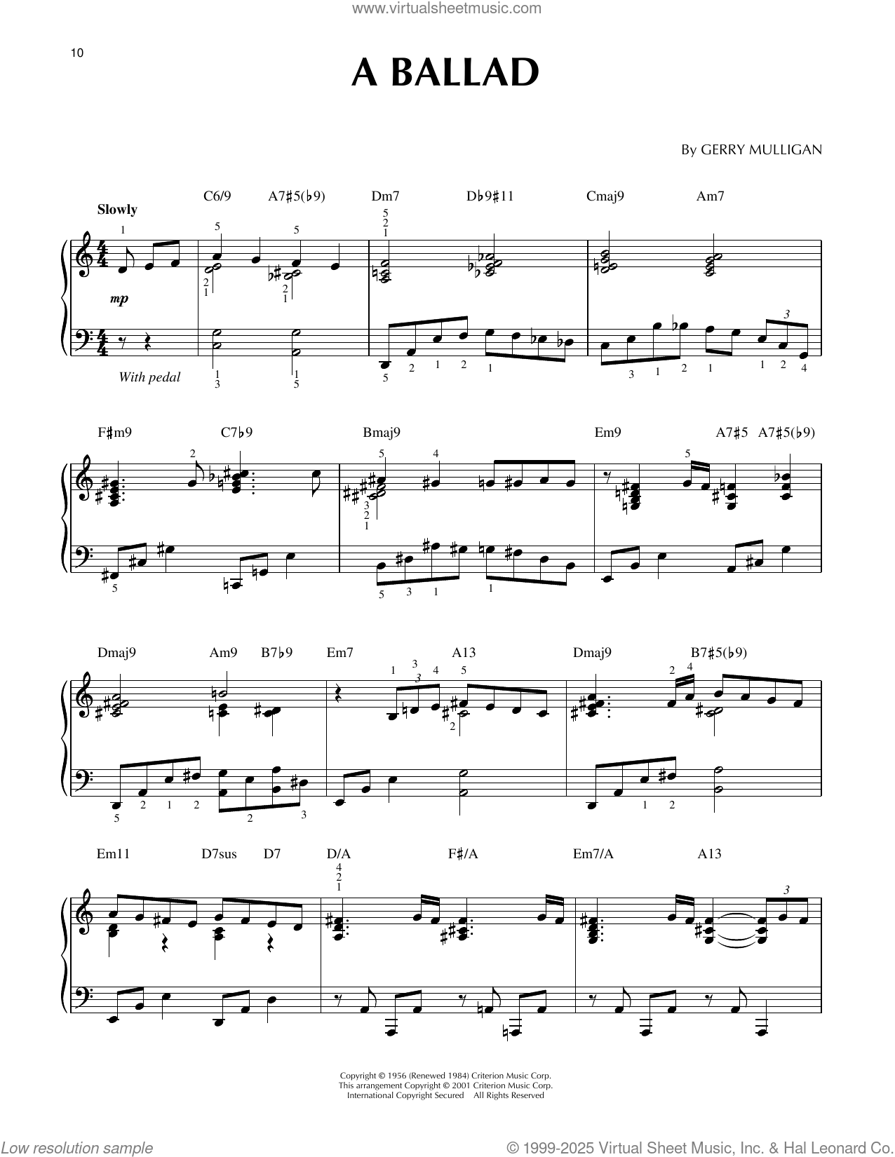 A Ballad (arr. Brent Edstrom and Jim Sodke) sheet music for piano solo