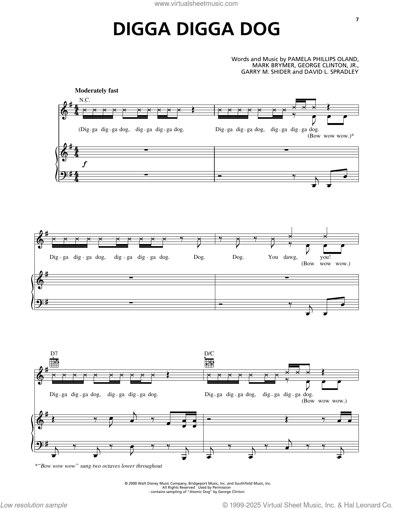 Digga Digga Dog (from 102 Dalmatians) sheet music for voice, piano or ...