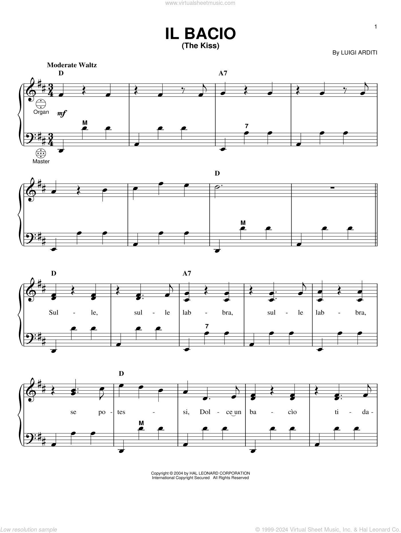 Il Bacio (The Kiss) sheet music for accordion (PDF-interactive)