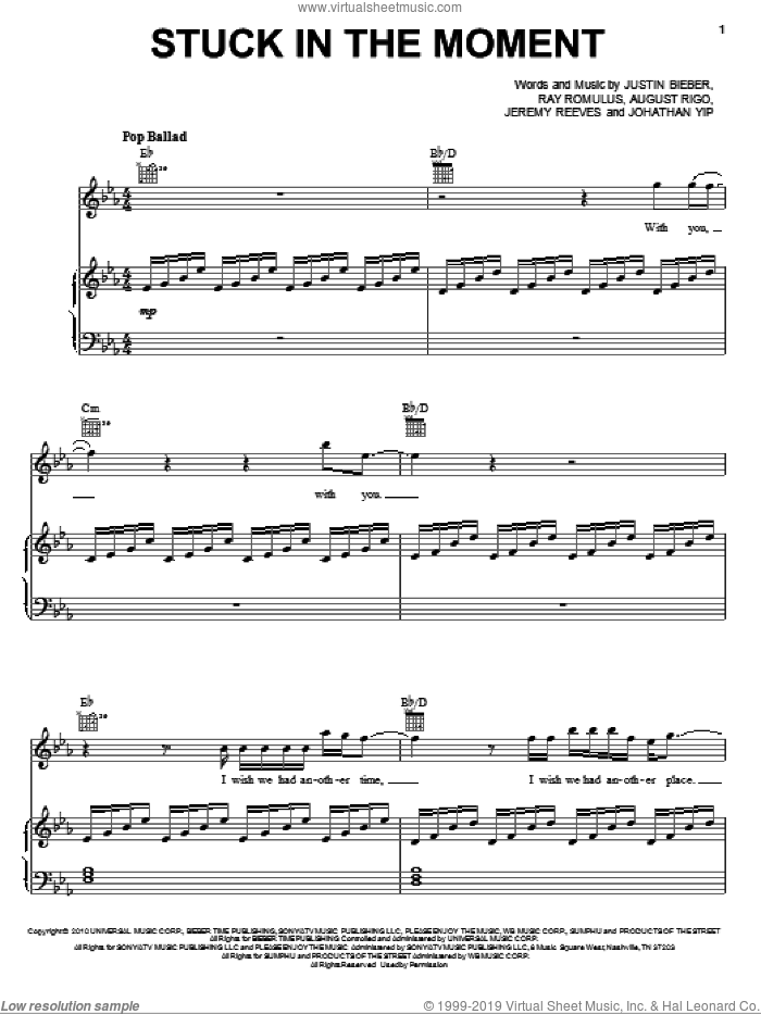 Stuck In The Moment sheet music for voice, piano or guitar (PDF)