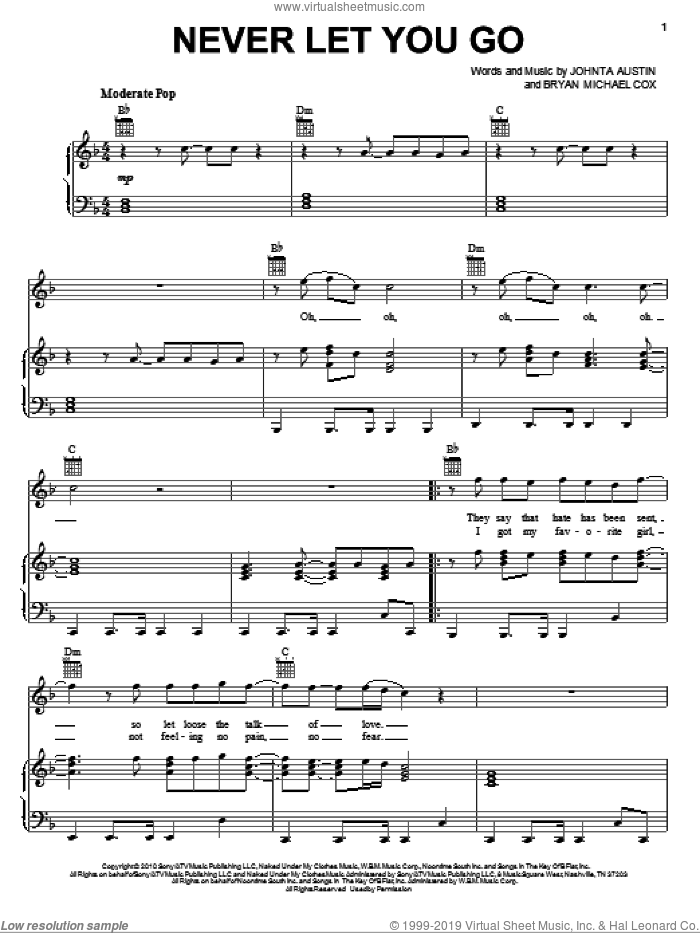 Never Let You Go sheet music for voice, piano or guitar (PDF)