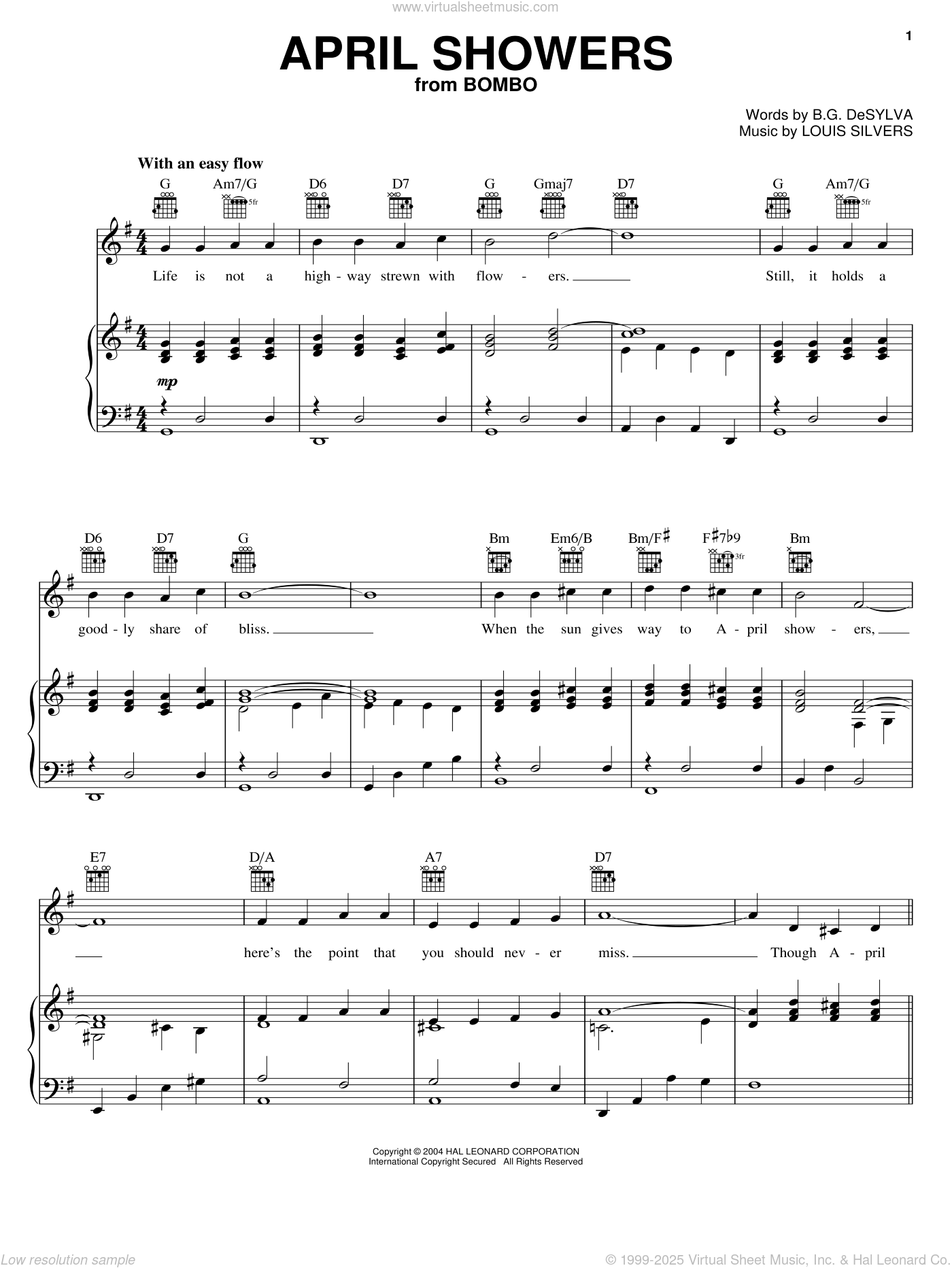 April Showers sheet music for voice, piano or guitar (PDF)
