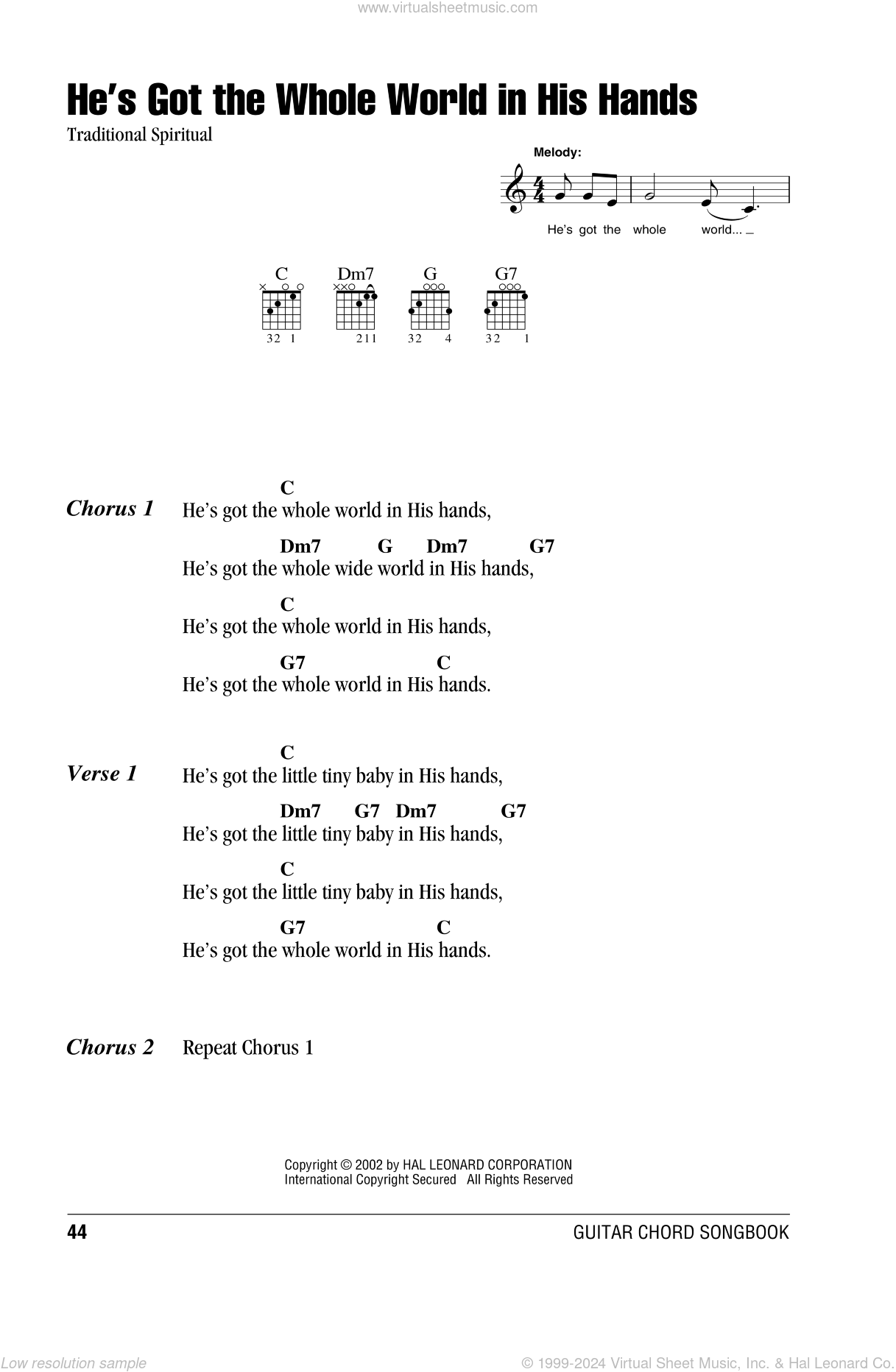 He's Got The Whole World In His Hands sheet music for guitar (chords)