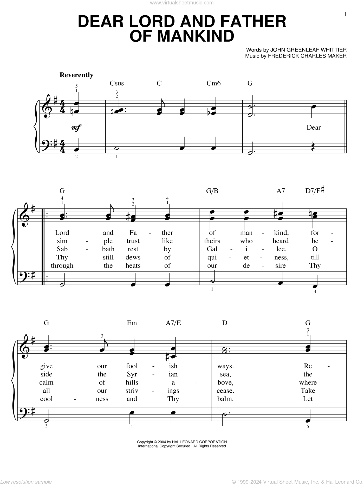 Dear Lord And Father Of Mankind sheet music for piano solo (PDF)