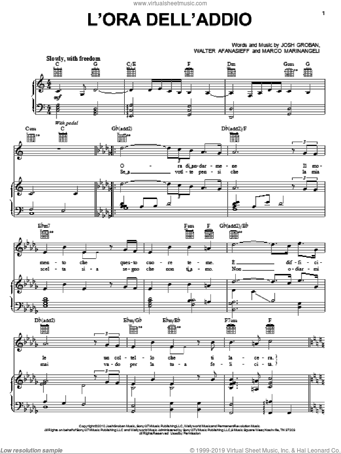 L'Ora Dell'Addio sheet music for voice, piano or guitar (PDF)