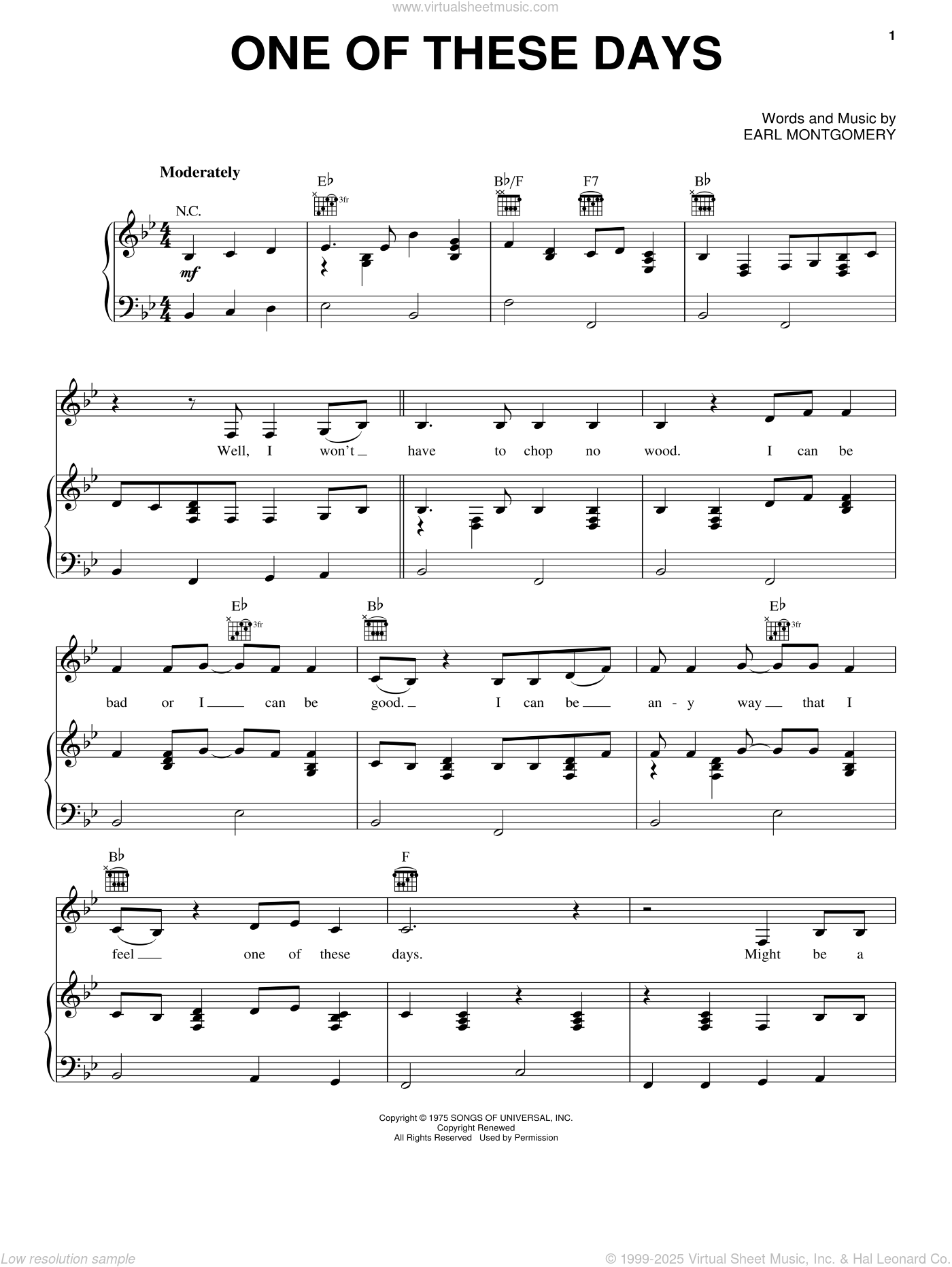 One Of These Days sheet music for voice, piano or guitar (PDF)