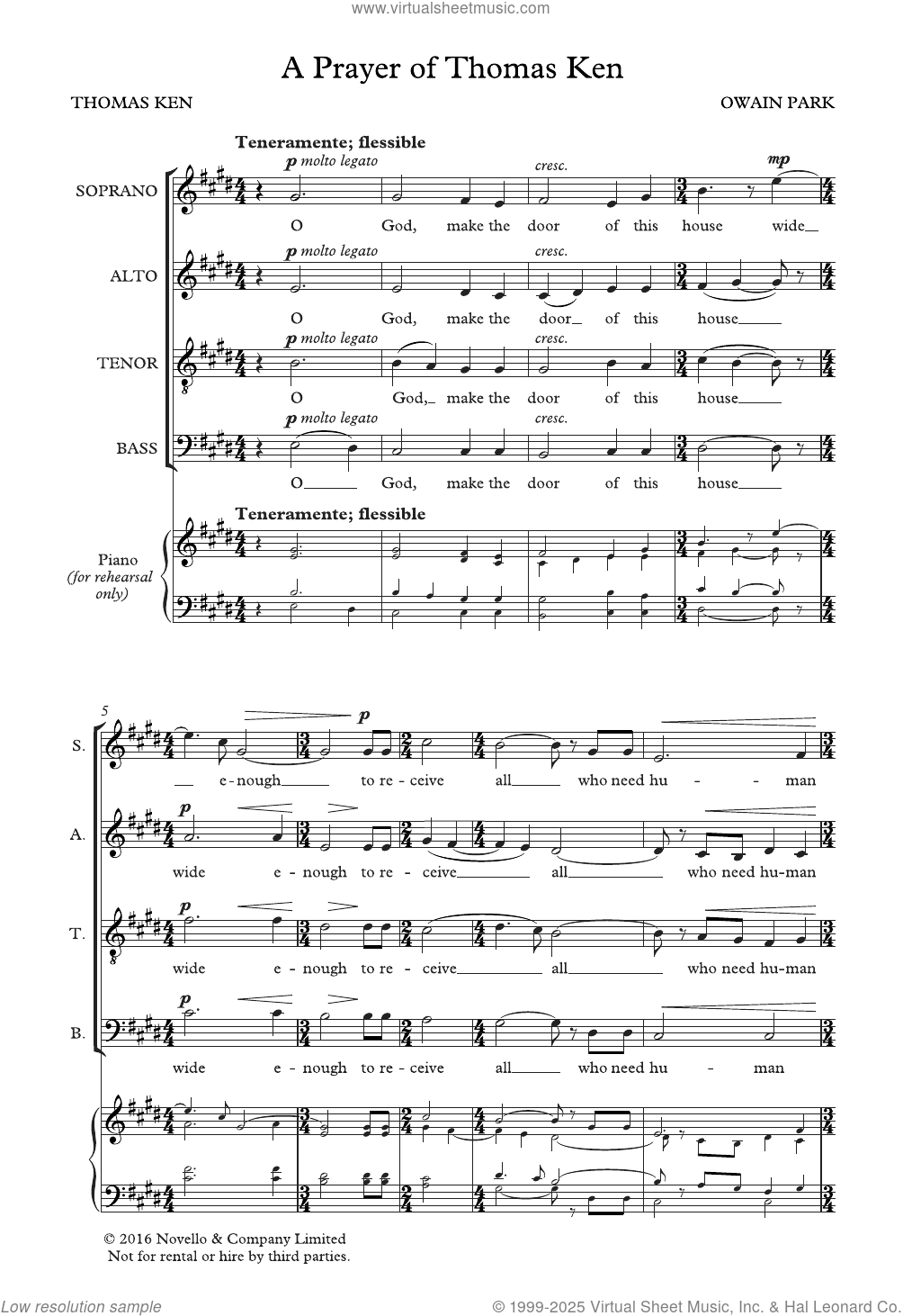 Prayer Of Thomas Ken sheet music for choir (SATB: soprano, alto, tenor ...