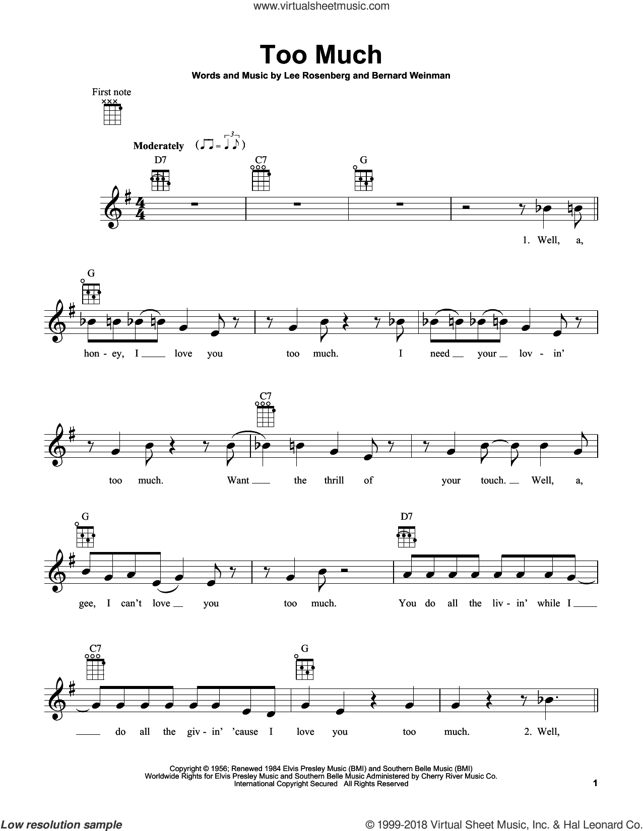 Too Much sheet music for ukulele (PDF-interactive)