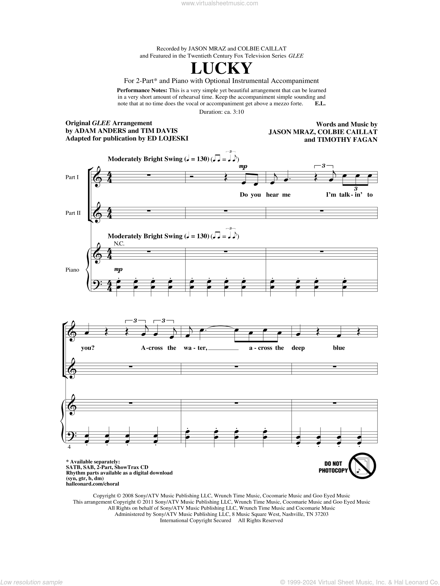 Lucky sheet music for choir (2-Part) (PDF-interactive)
