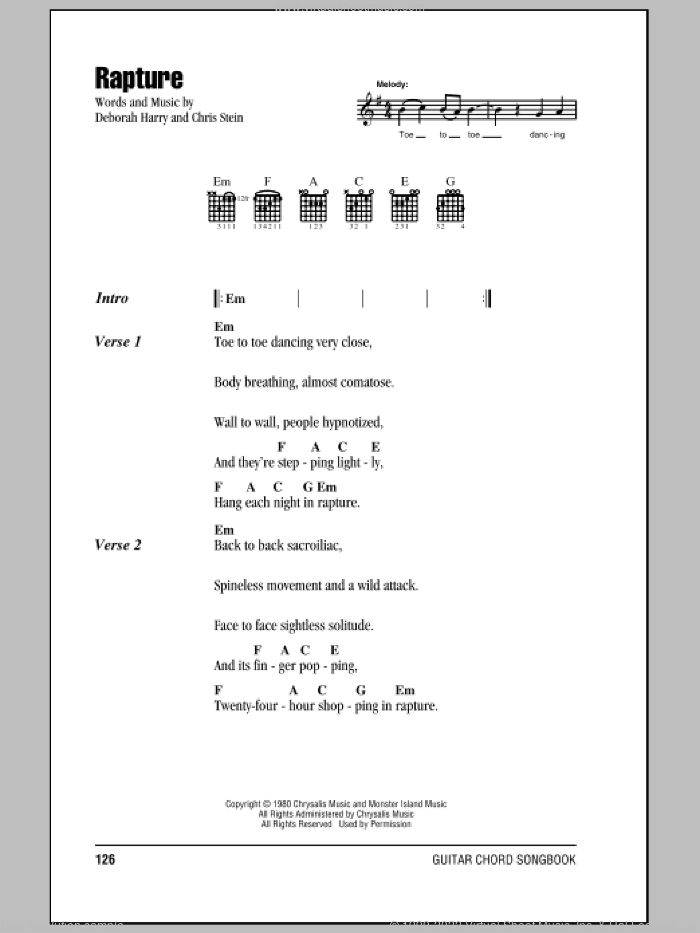 Rapture sheet music for guitar (chords) (PDF) v2