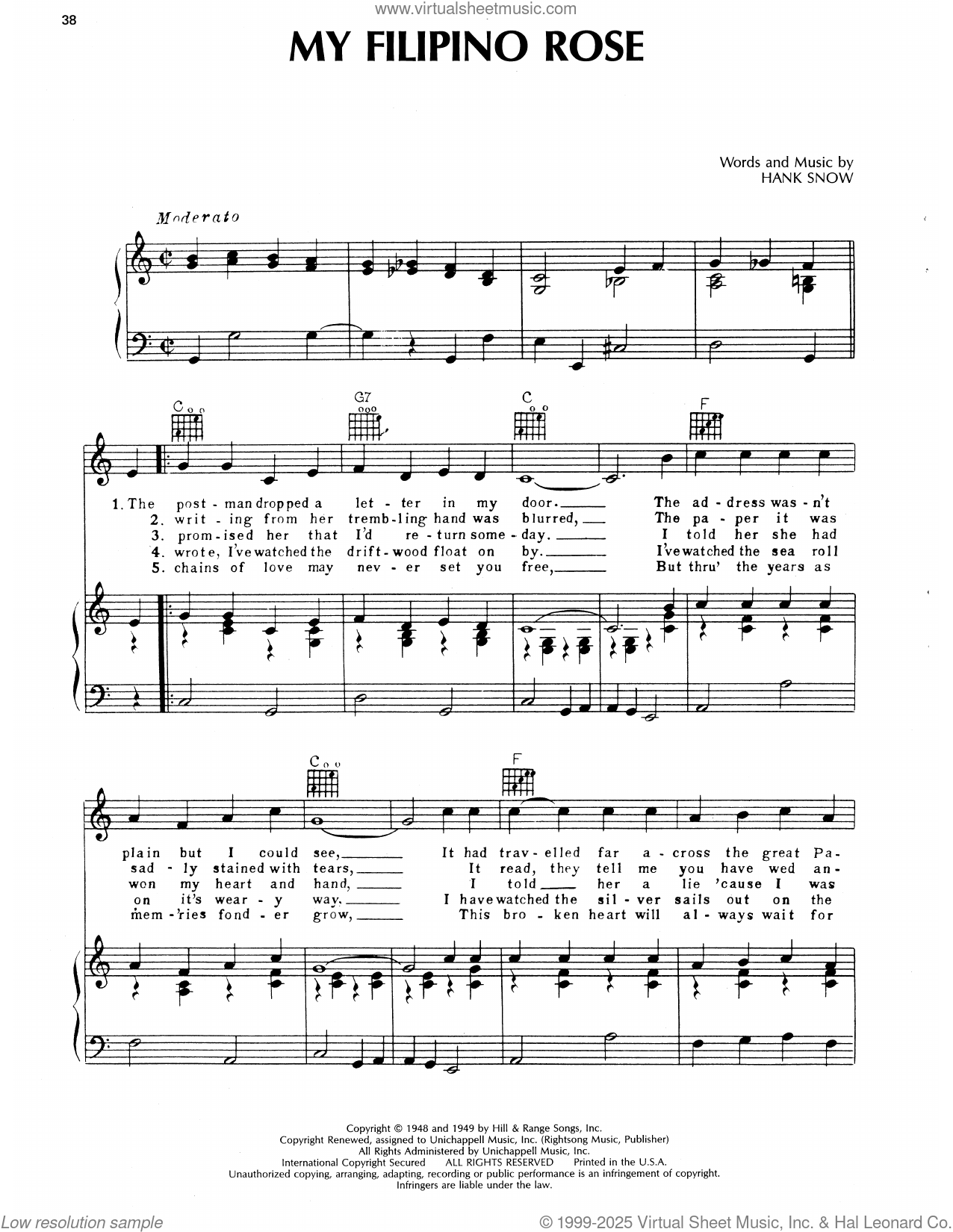 My Filipino Rose sheet music for voice, piano or guitar (PDF)