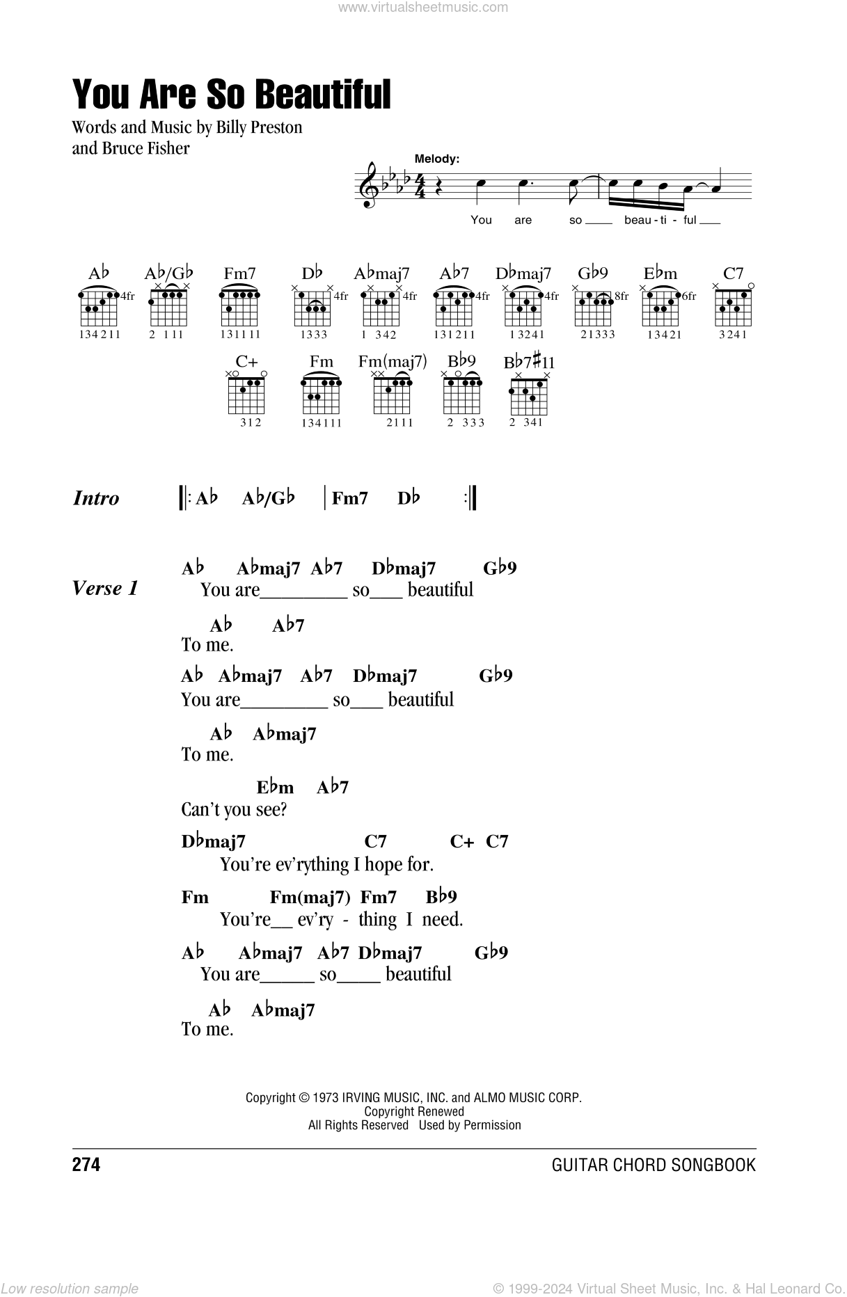 You Are So Beautiful sheet music for guitar (chords) (PDF)