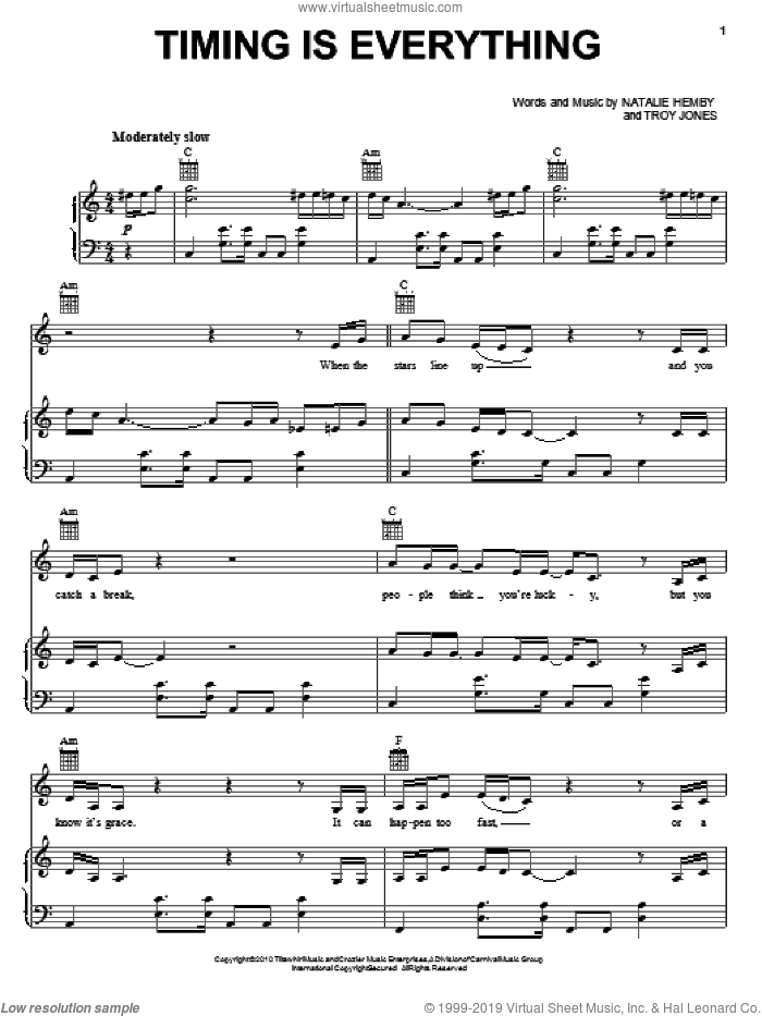 Timing Is Everything sheet music for voice, piano or guitar (PDF)
